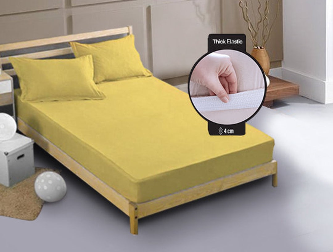 YELLOW 100% Organic Cotton Fitted Sheet, Every Size Yellow Fitted Sheet ...