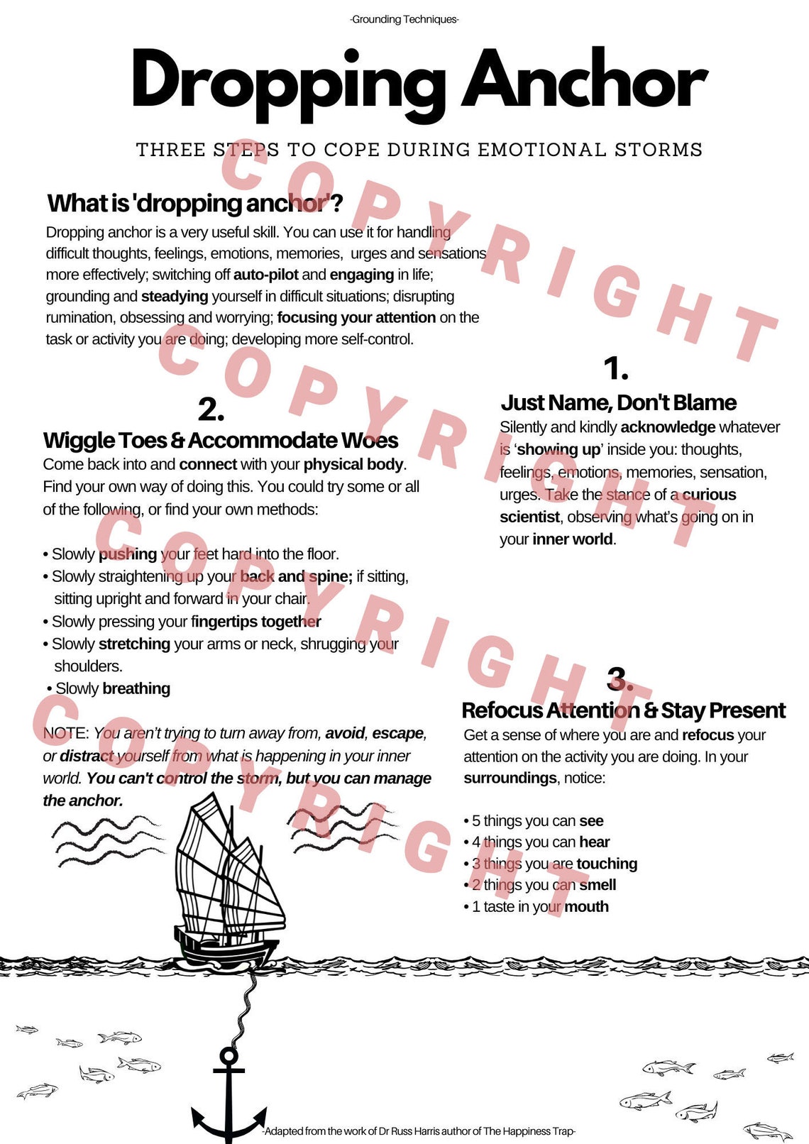 Acceptance & Commitment Therapy Dropping Anchor Grounding - Etsy