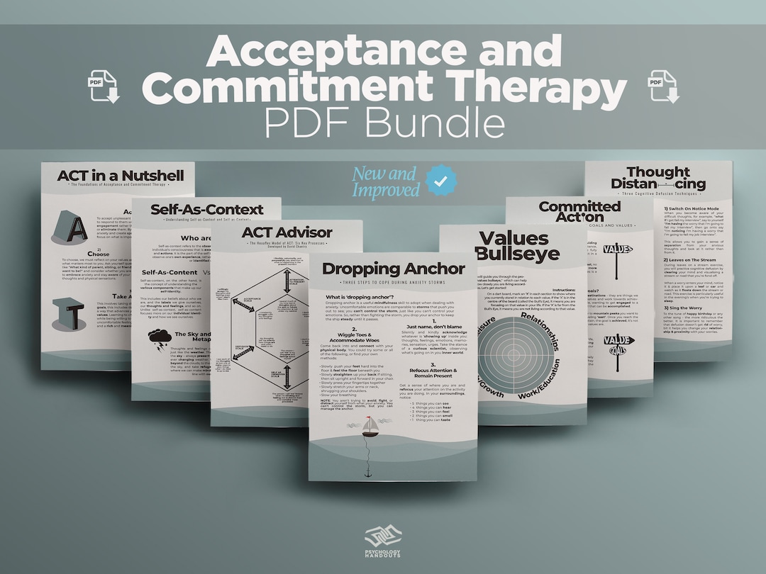 Acceptance and Commitment Therapy Essentials Pack | Cognitive Defusion, Values Bullseye, Act ...