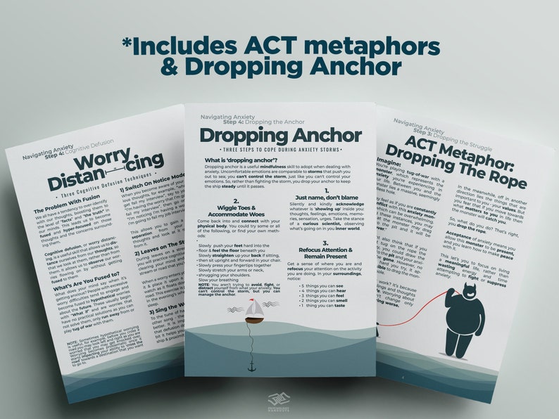 Acceptance and Commitment Therapy for Anxiety Worksheets Bundle ...