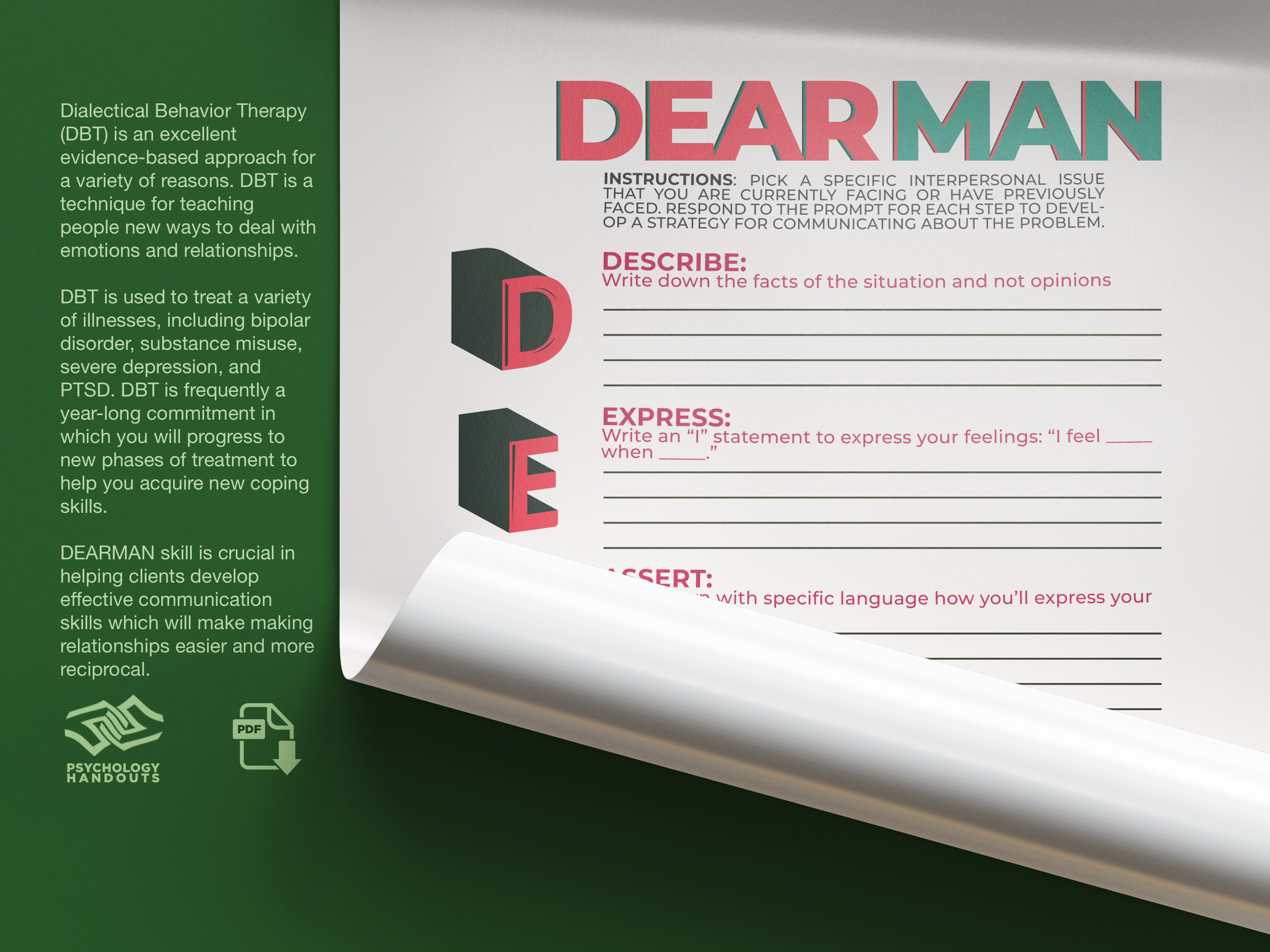 DEAR MAN Handout and Worksheet | DBT Effective Communication & Interpersonal Skills Printables ...