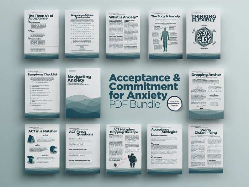Acceptance and Commitment Therapy for Anxiety Worksheets Bundle ...