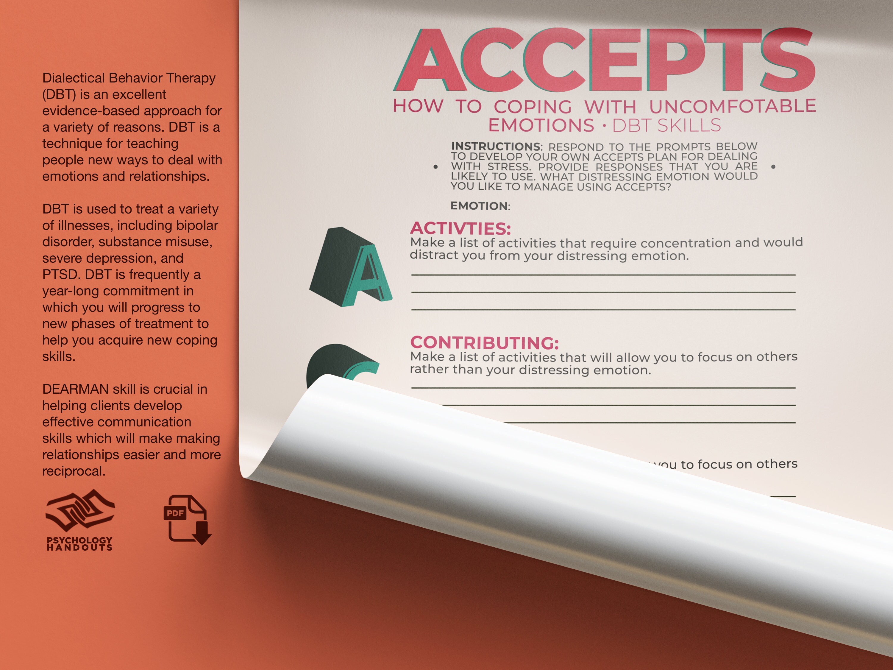 ACCEPTS Handout and Worksheet | DBT Distress Tolerance Skills ...