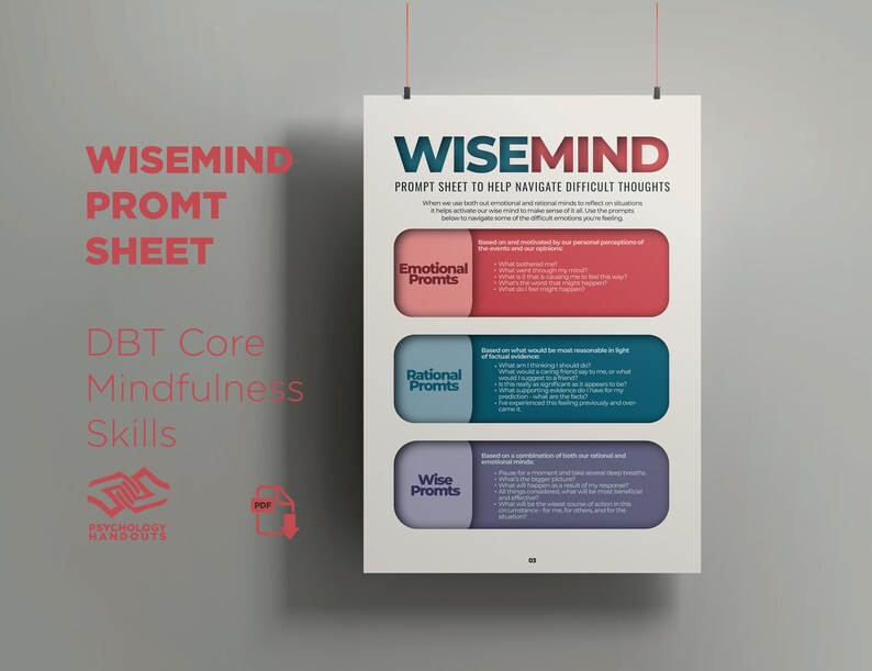 Wise Mind DBT Poster & Worksheet DBT Mindfulness Skill - Etsy