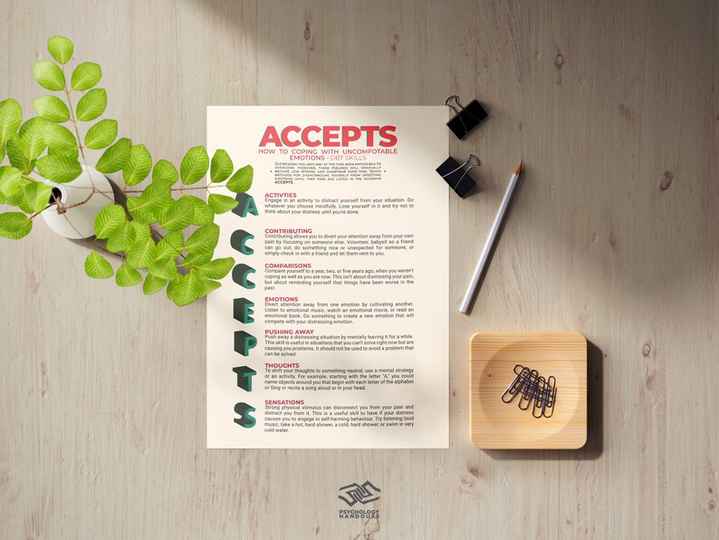 ACCEPTS Handout and Worksheet DBT Distress Tolerance Skills - Etsy