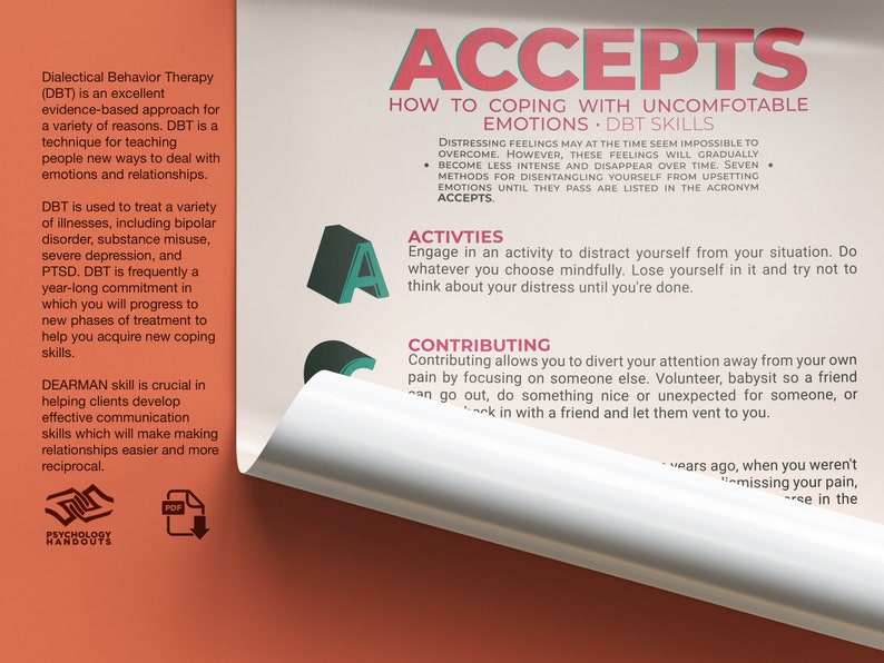 ACCEPTS Handout and Worksheet DBT Distress Tolerance Skills - Etsy
