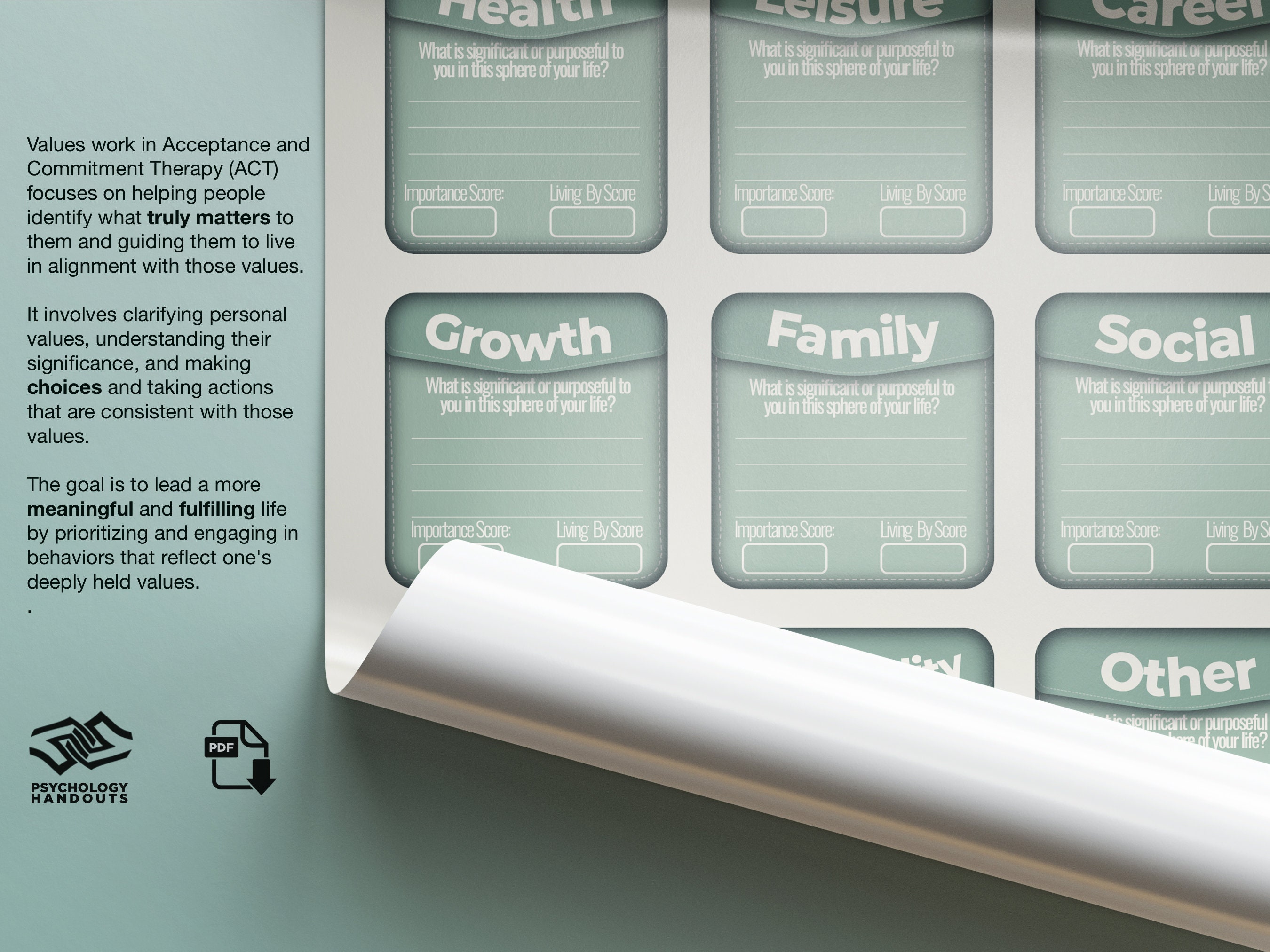 Values ACT Pack Acceptance and Commitment Therapy Worksheets Bundle ...