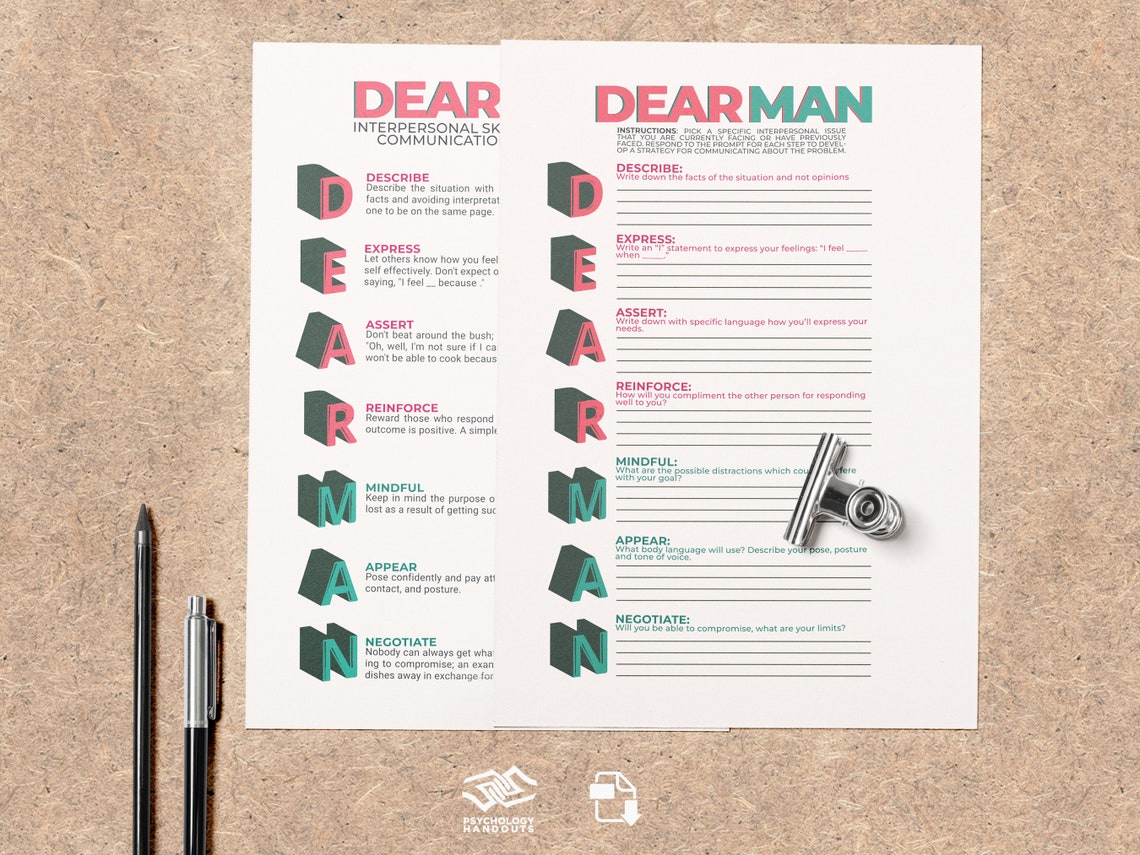 DEAR MAN Handout and Worksheet | DBT Effective Communication ...