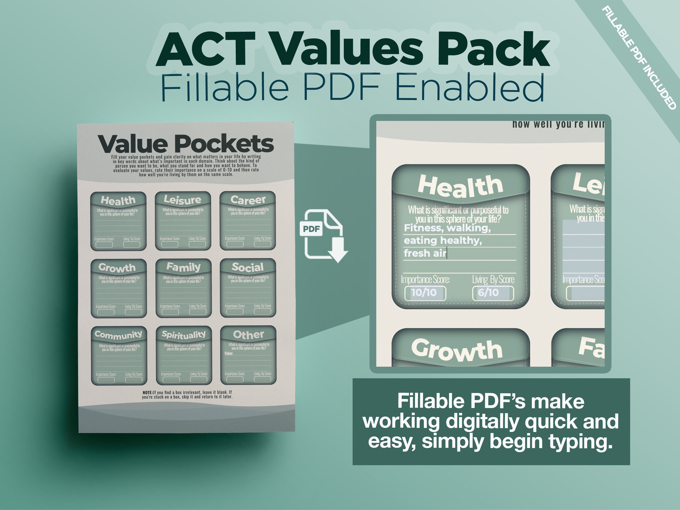 Values ACT Pack Acceptance and Commitment Therapy Worksheets Bundle ...