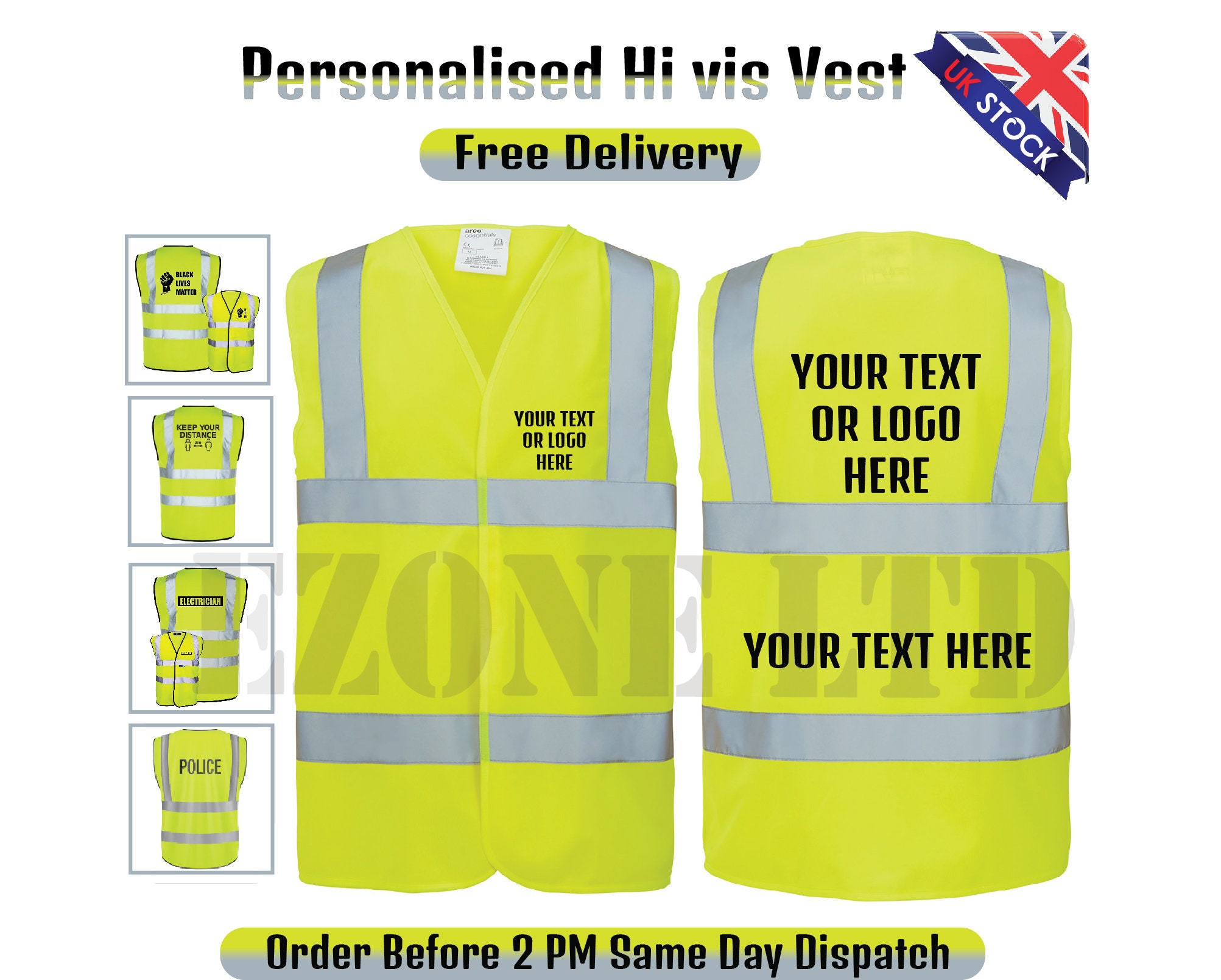 Personalised Hi Vis Vest Personalised Printed High Viz Safety Vest ...