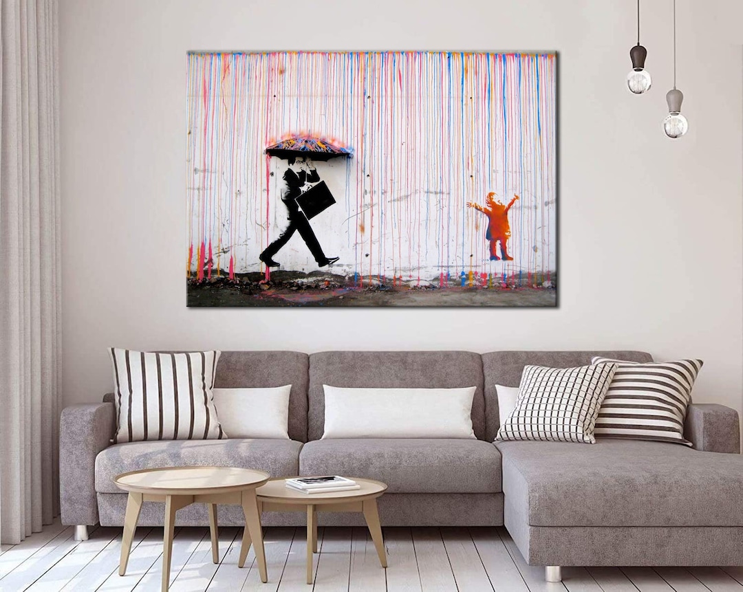 BANKSY Coloured Rain Canvas Print - Banksy Coloured Rain Wall Art ...