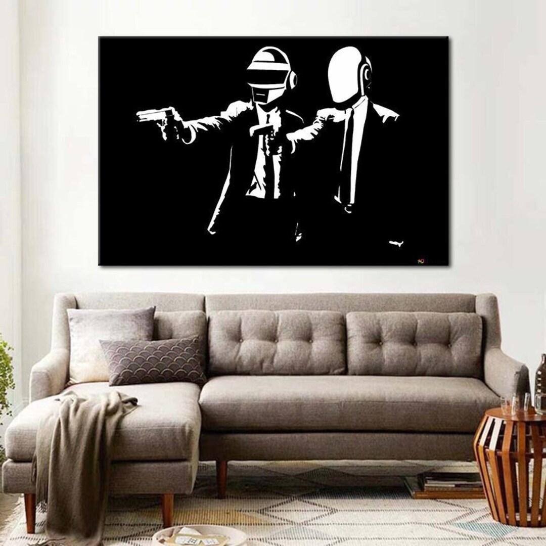 Daft Punk Canvas Print - Daft Punk Wall Art - B&W Daft Punk Wall Decor ...