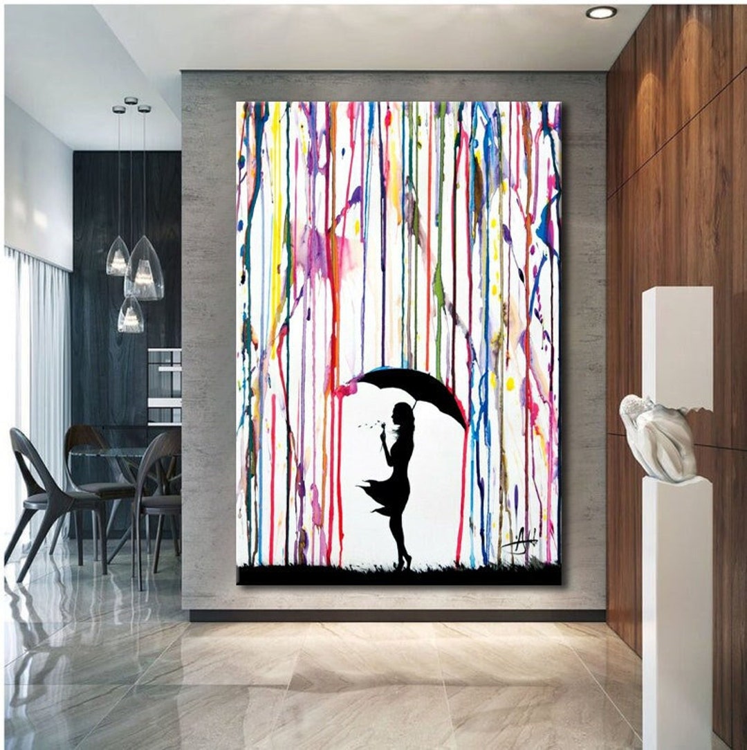 Bansky Coloured Rain Girl Umbrella Canvas Print - Bansky Coloured Rain ...