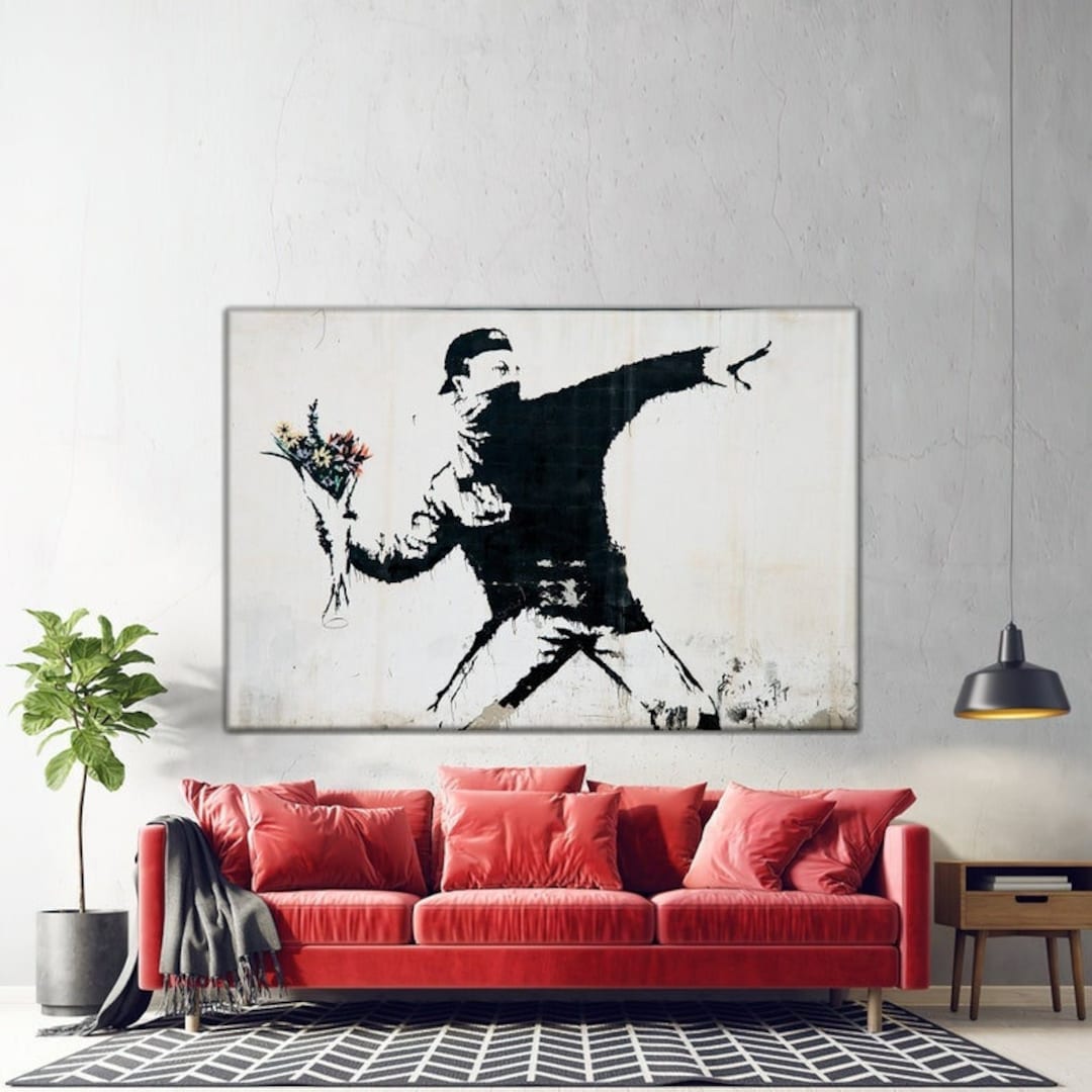 Banksy Throwing Flowers Canvas Print - Throwing Flowers Wall Art ...