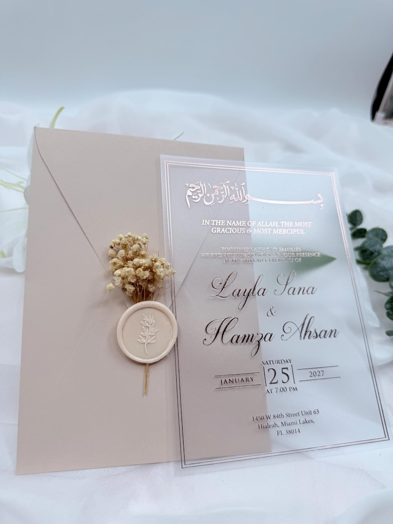 Elegant Luxury Acrylic Wedding Invitation : Champagne Envelope & Rose ...