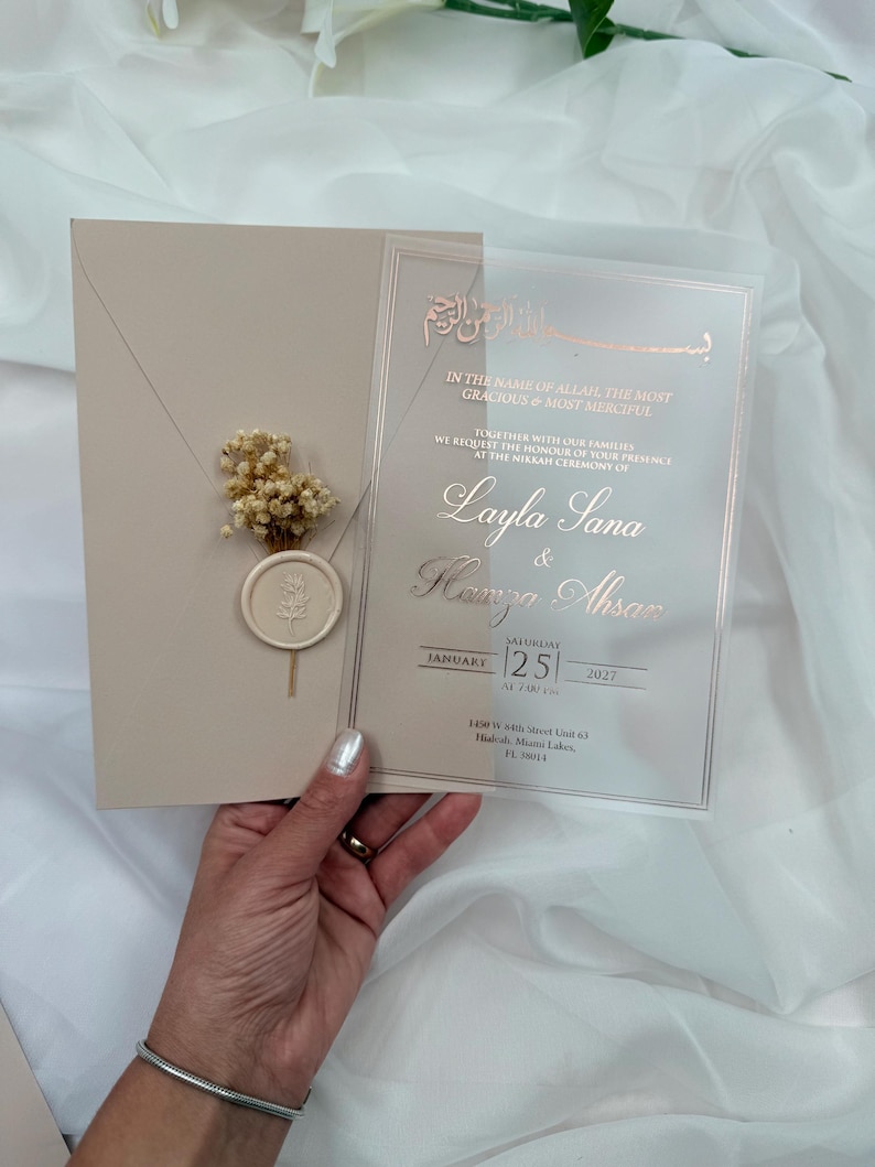 Elegant Luxury Acrylic Wedding Invitation : Champagne Envelope & Rose ...