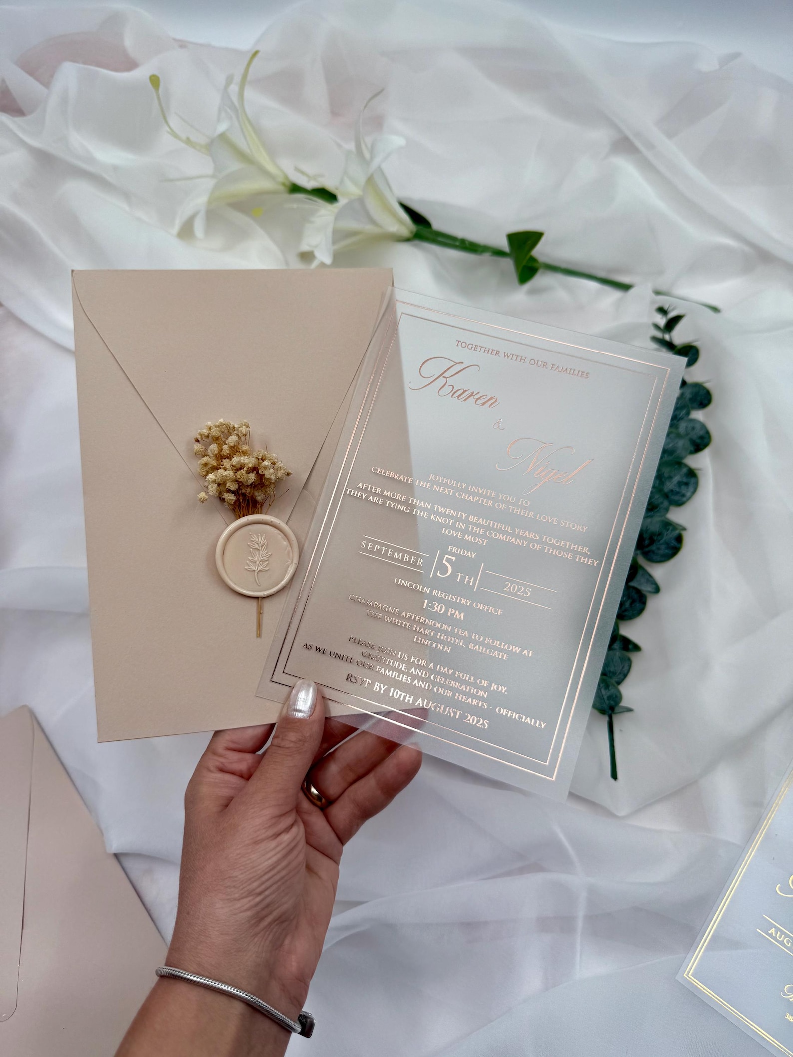 Elegant Luxury Acrylic Wedding Invitation : Champagne Envelope & Rose ...