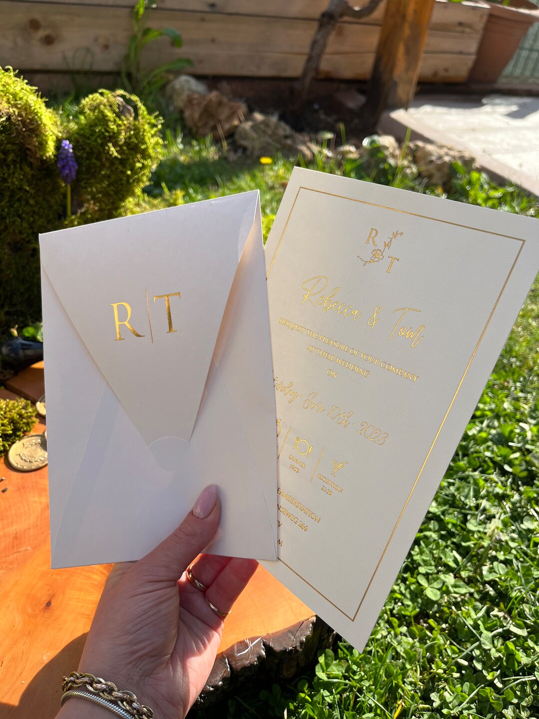 Quinceanera Invitation Card, Beige Envelope Invitations, Gold Leaf ...