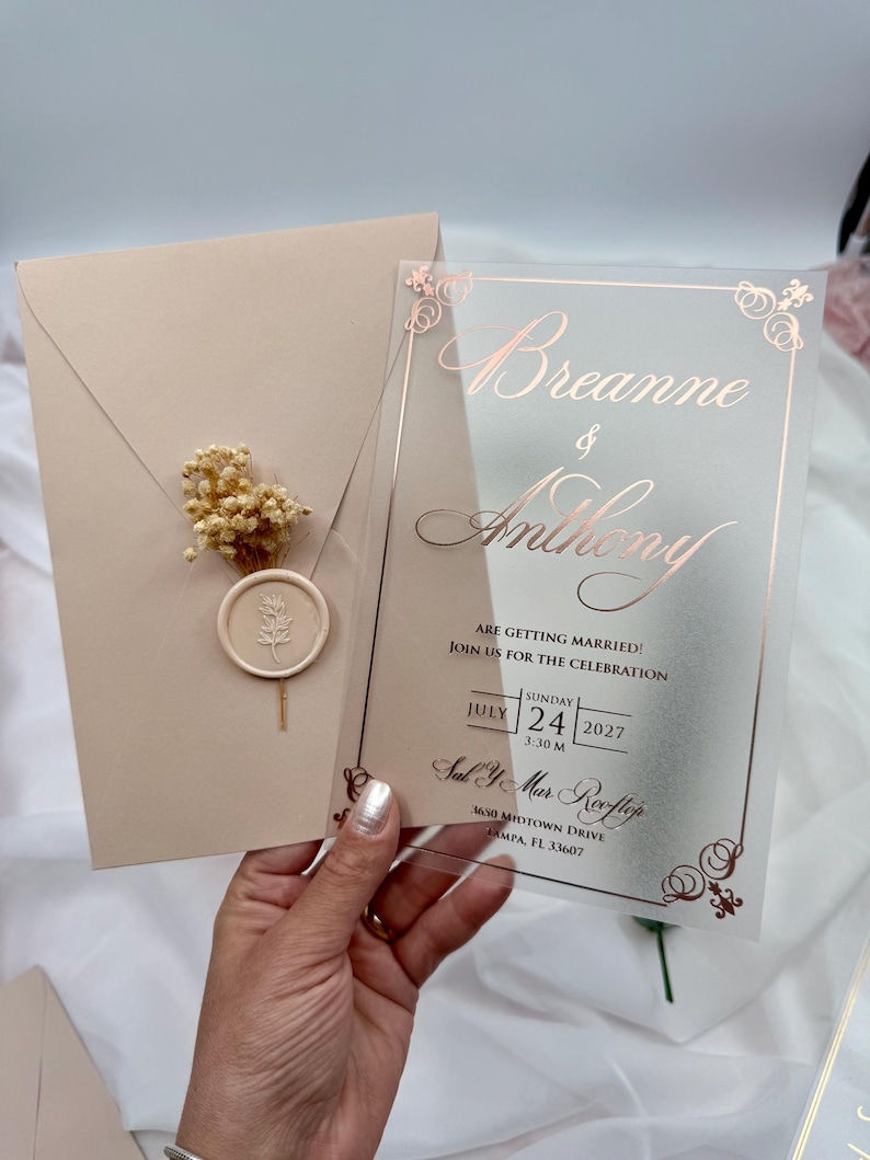 Elegant Luxury Acrylic Wedding Invitation : Champagne Envelope & Rose ...