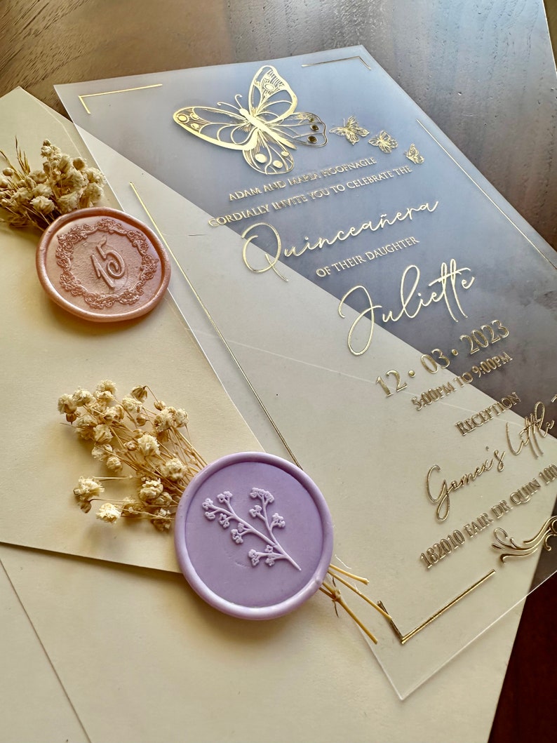 Gold Butterfly Quinceañera Invitation: Acrylic Sweet 15 Invite, Sweet ...