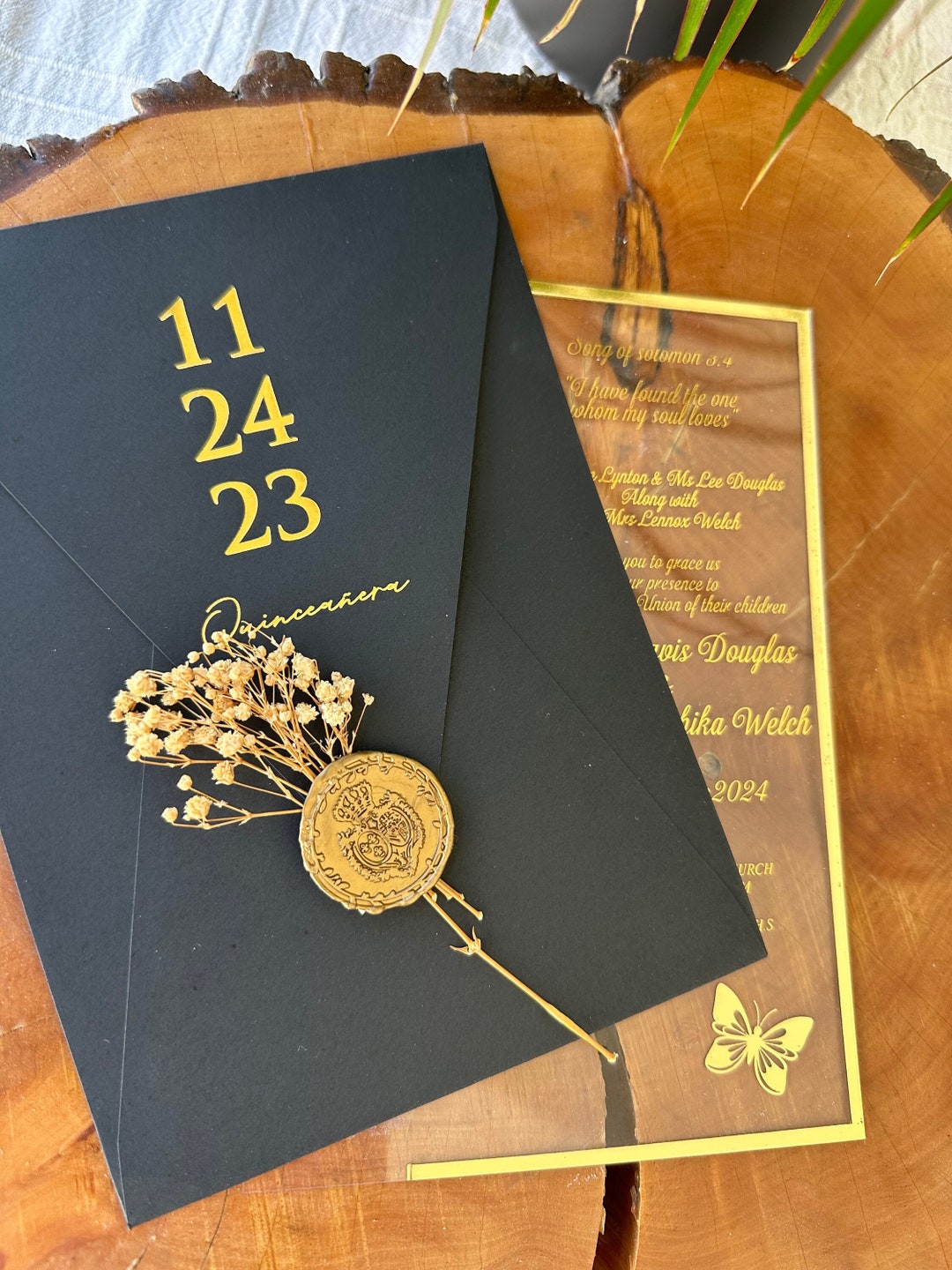 Elegant Quinceañera Invite, Gold Gilded Invitation, Acrylic Quinceanera ...