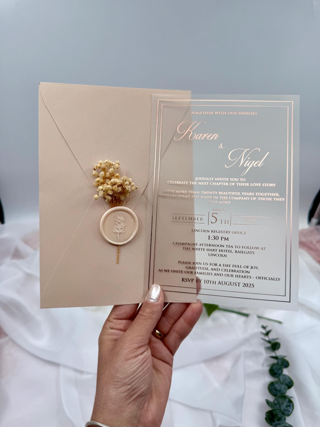 Elegant Luxury Acrylic Wedding Invitation : Champagne Envelope & Rose ...