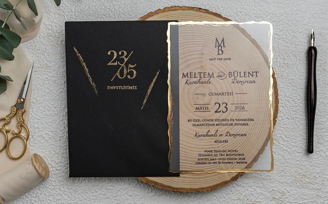 Black and Gold Wedding Invitation, Gold Foil Framed Wedding Invite ...