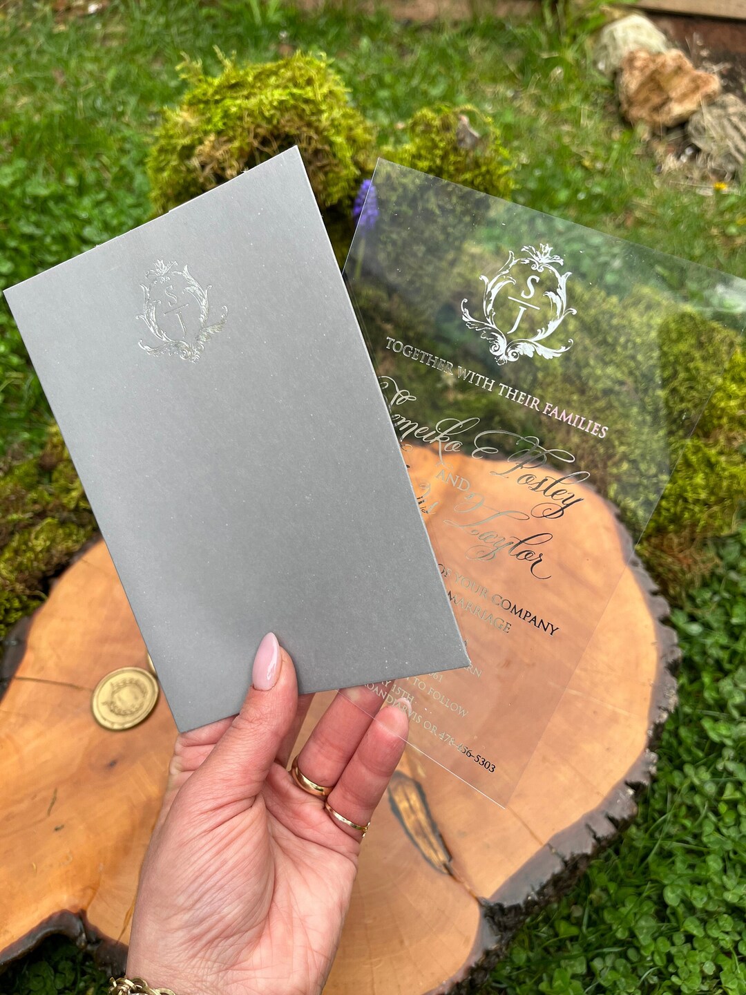 Silver Lettering Wedding Card, Elegant Wedding Cards, Gray Acrylic ...