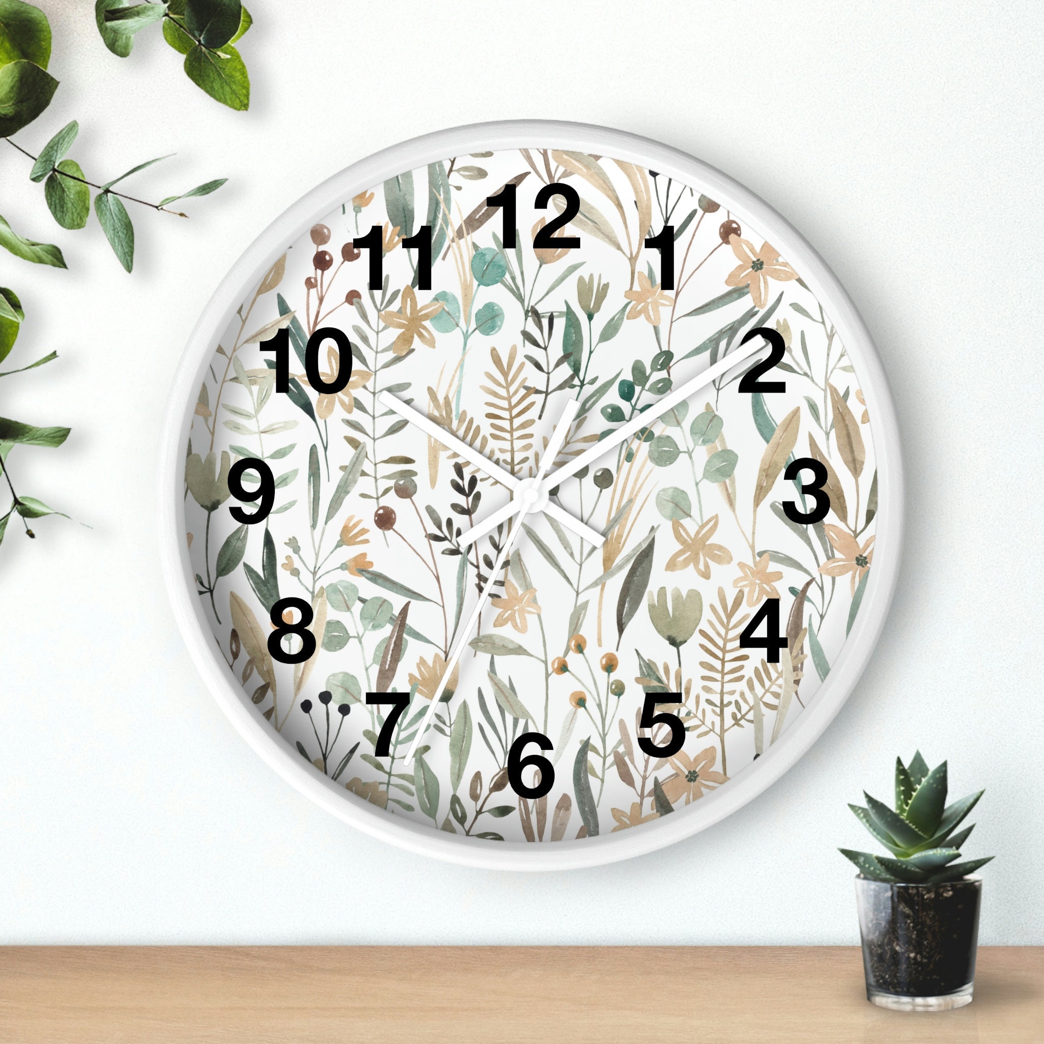 Boho Botanical Wooden Wall Clock Decorative Clock Woodland - Etsy