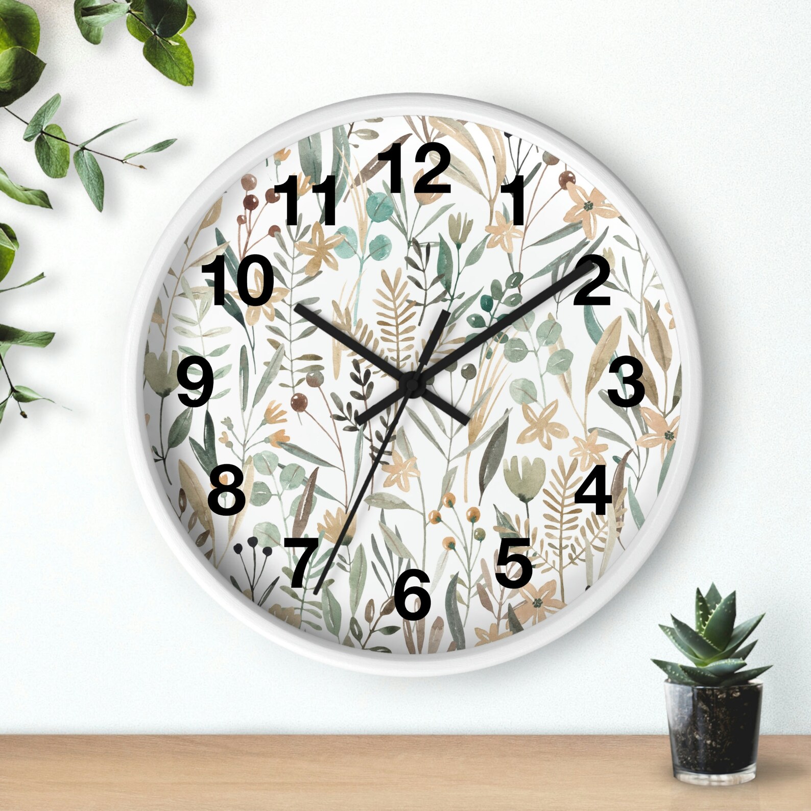 Boho Botanical Wooden Wall Clock Decorative Clock Woodland - Etsy