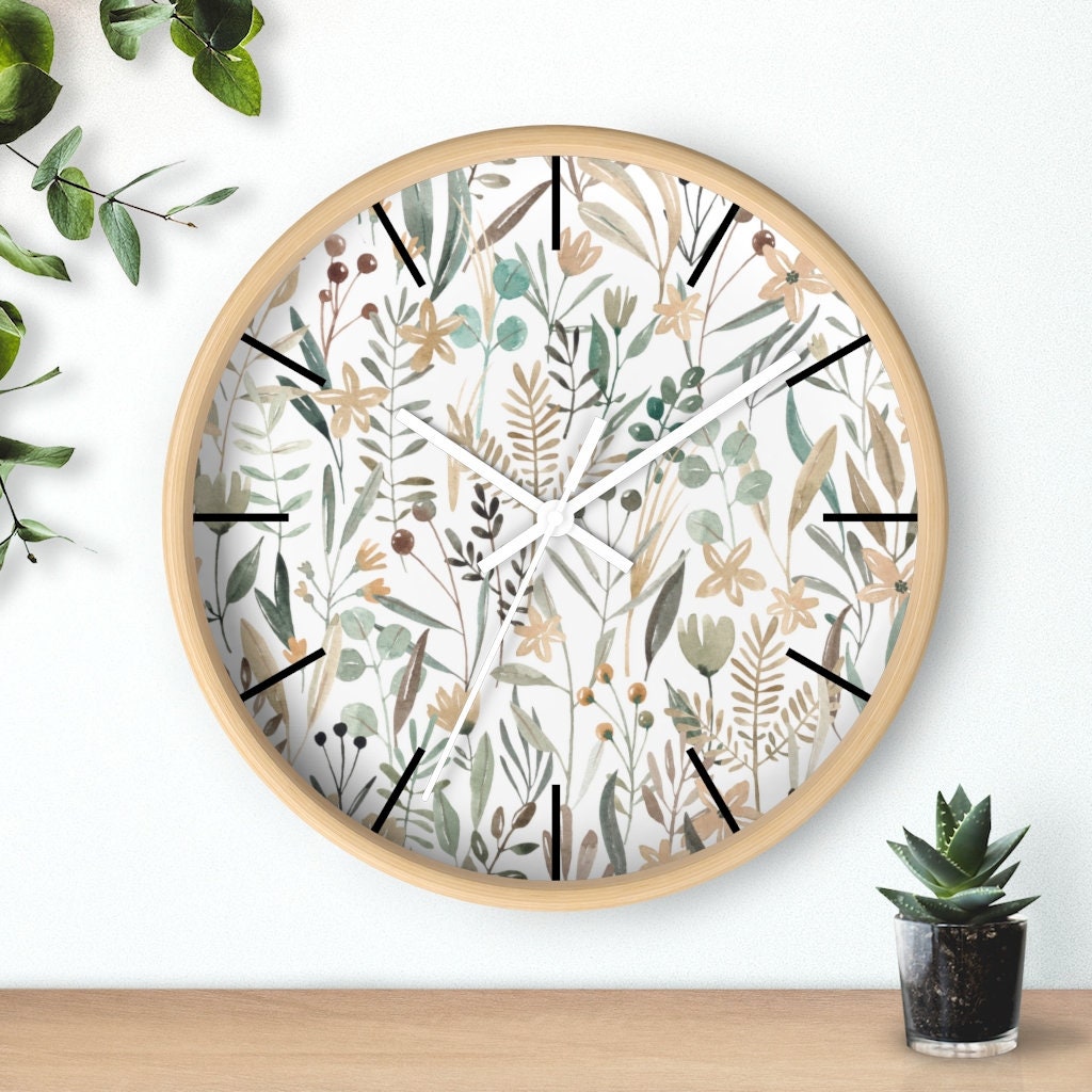 Boho Botanical Wooden Wall Clock Decorative Clock Woodland - Etsy