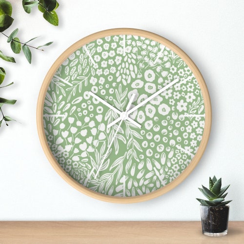 Botanical Clock Sage Green Wall Clock Minimalist Clock Wall - Etsy