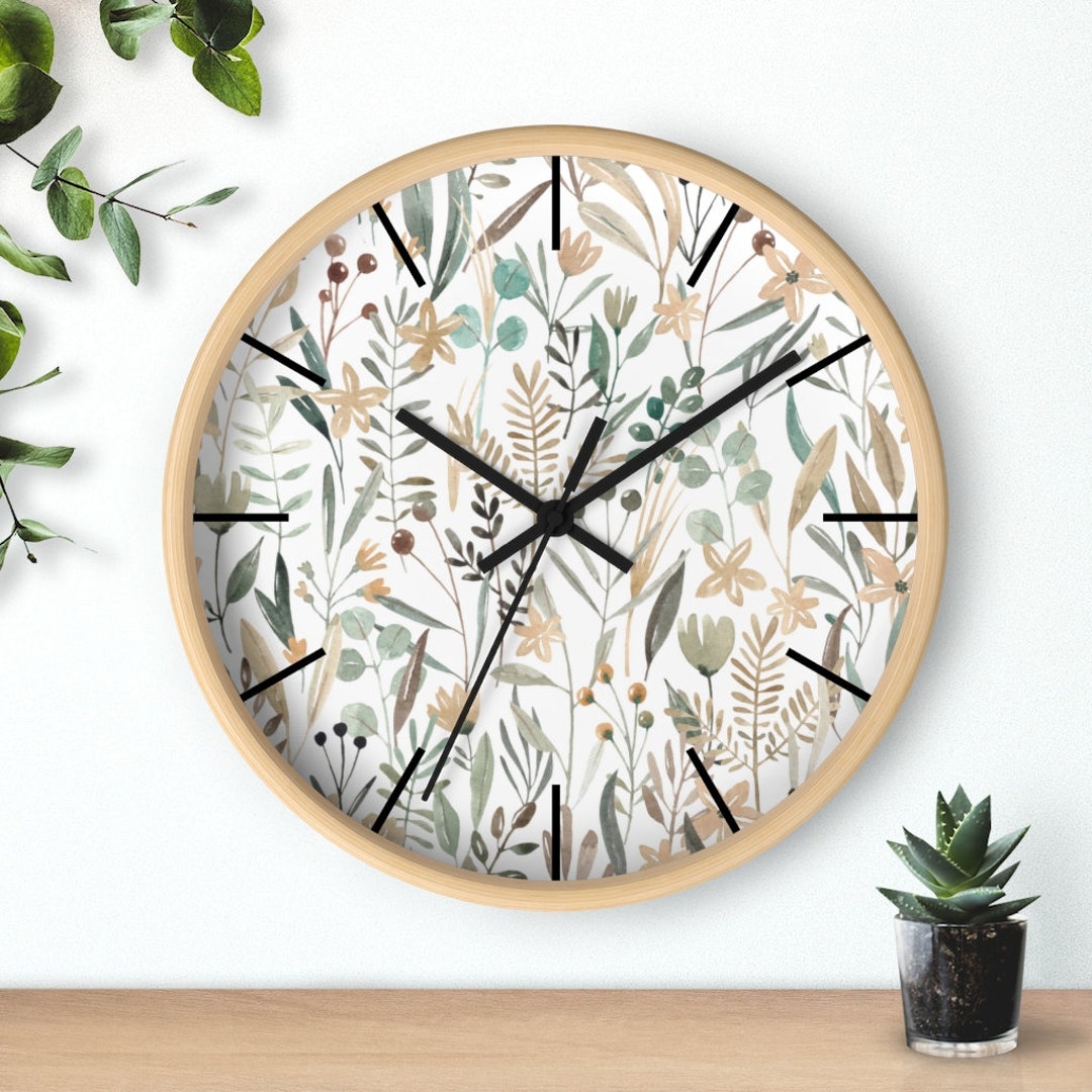 Boho Botanical Wooden Wall Clock Decorative Clock Woodland - Etsy