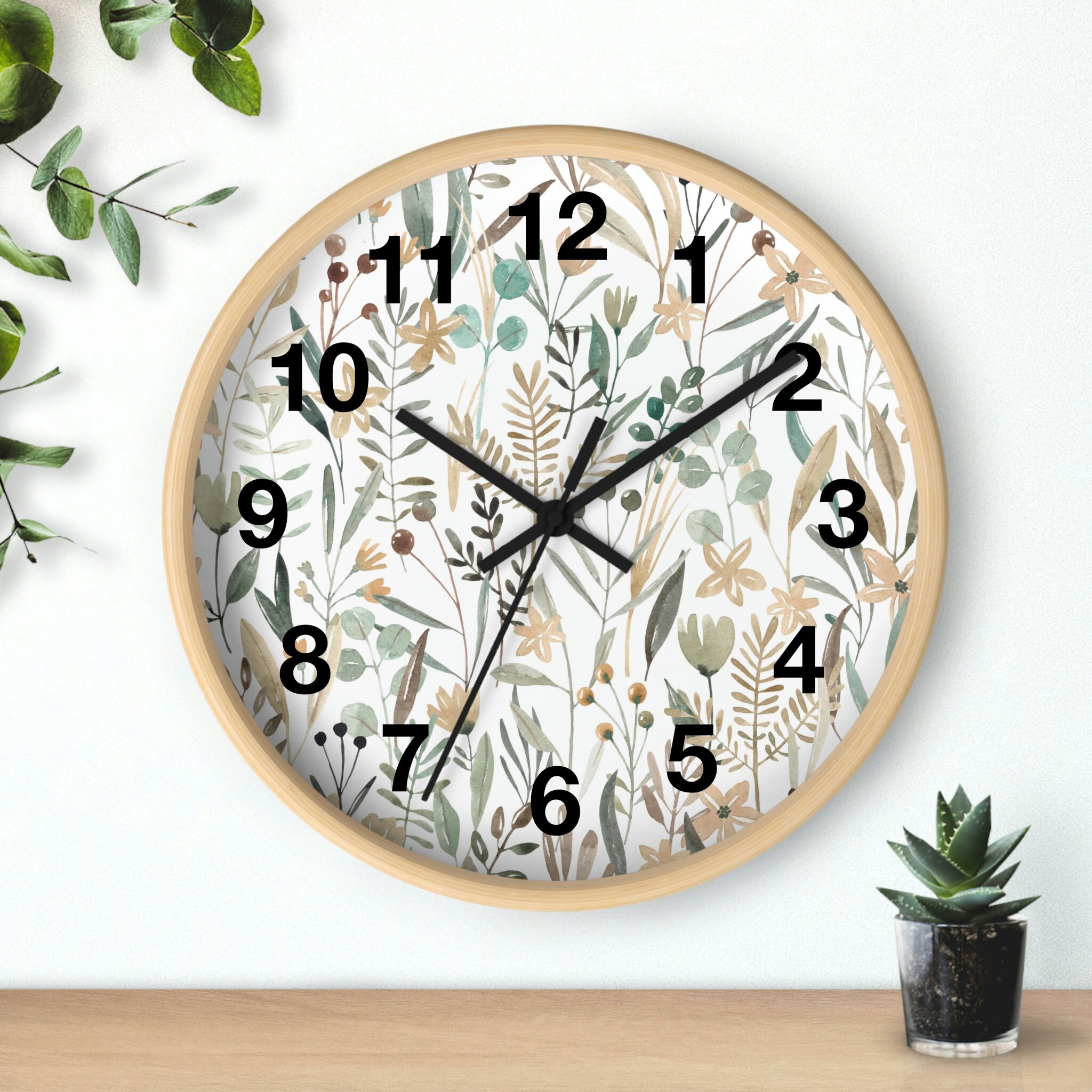 Boho Botanical Wooden Wall Clock Decorative Clock Woodland - Etsy