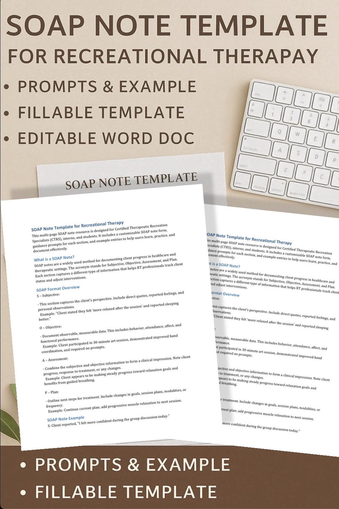 SOAP Note Template for Recreational Therapy | Editable RT Word Doc ...