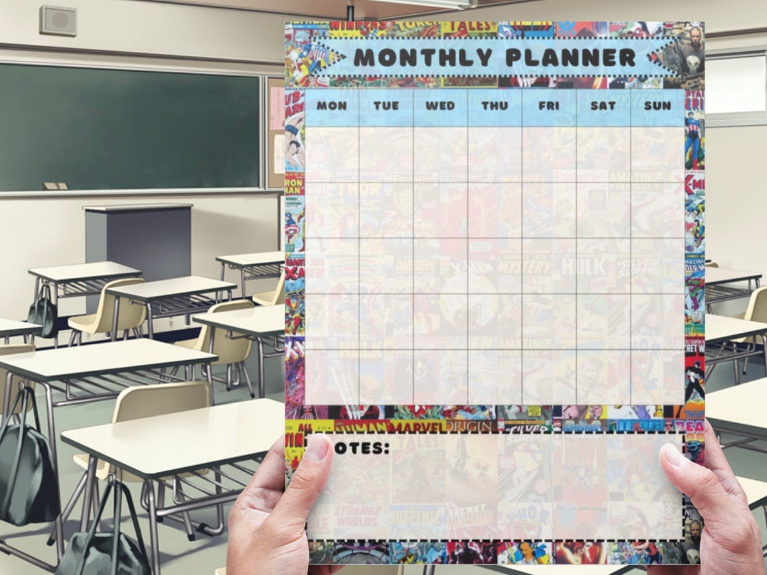 Blank Monthly Calendar- Superhero Calendar- Monthly Planner- Digital ...