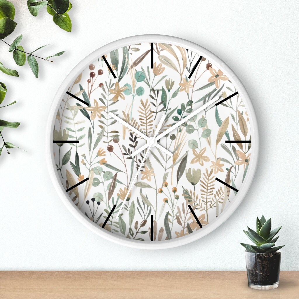 Boho Botanical Wooden Wall Clock Decorative Clock Woodland - Etsy