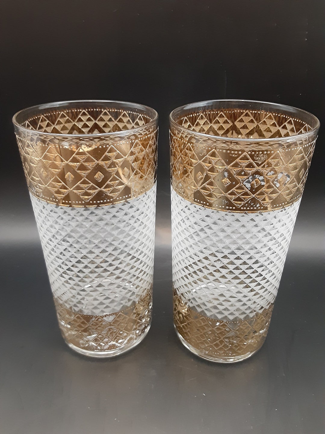 Vintage Culver 22k Gold MCM Barware Highball Tumbler Glasses Set of Two ...