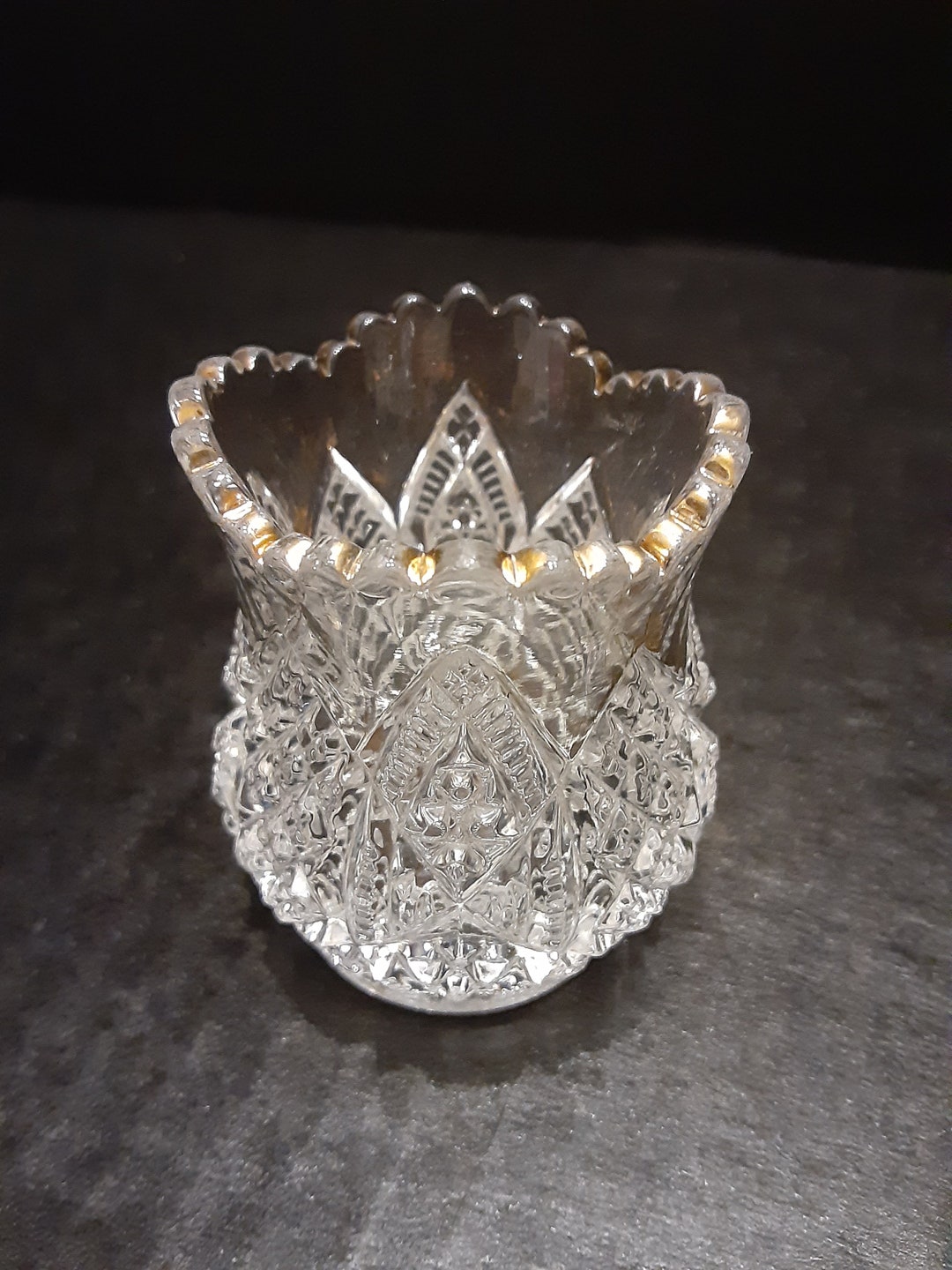 Antique EAPG Duncan & Miller Glass Toothpick Holder Gold Trim - Etsy