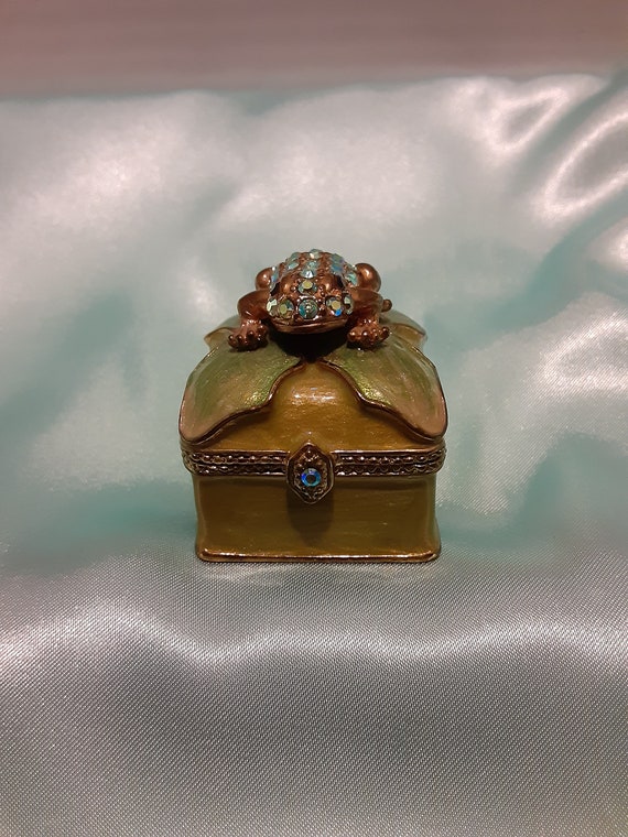 Vintage Jeweled Frog Square Enameled Trinket Jewelry Box With - Etsy