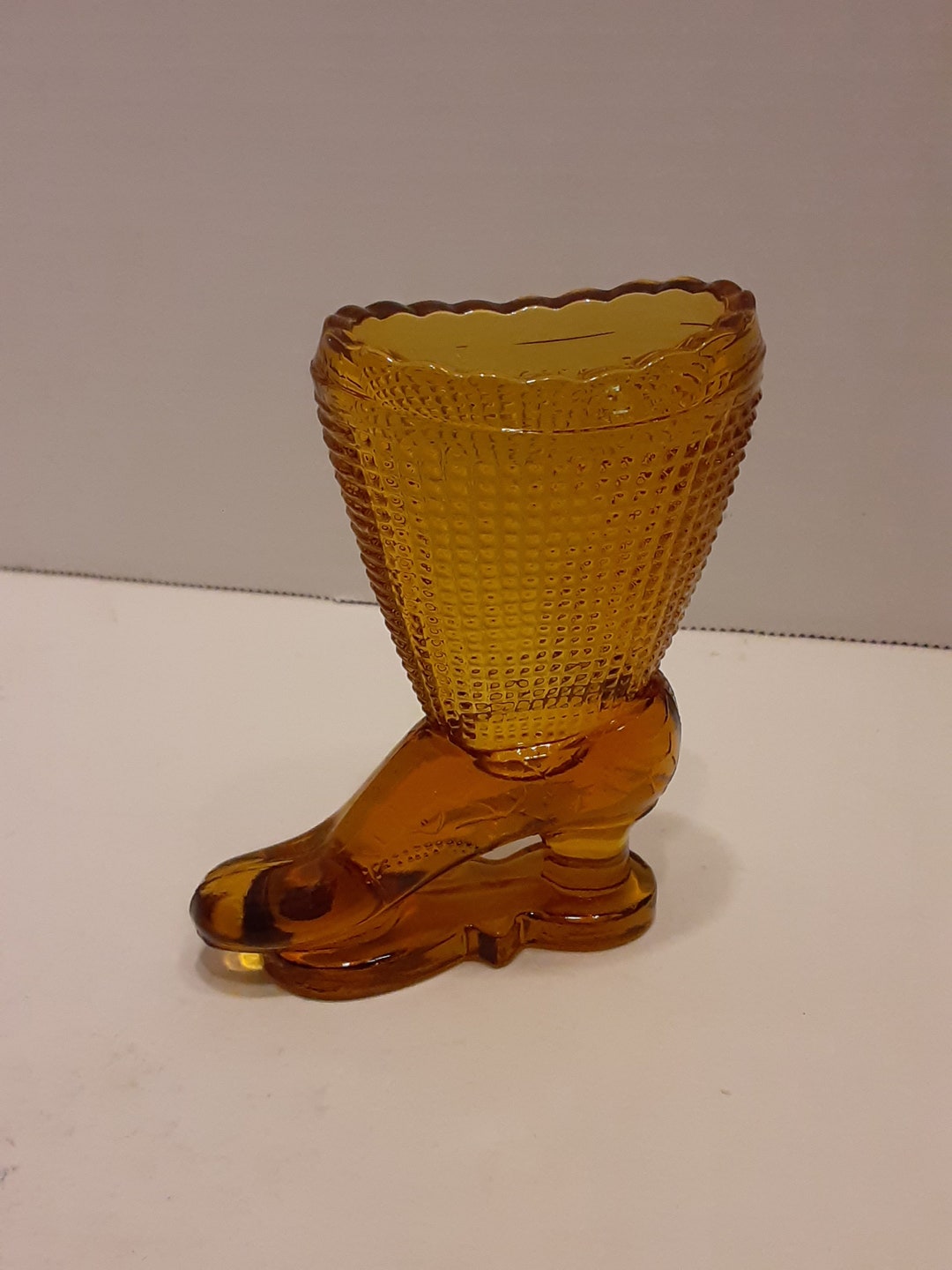 Vintage L.E. Smith Glass Amber Boot Matchstick or Toothpick Holder - Etsy