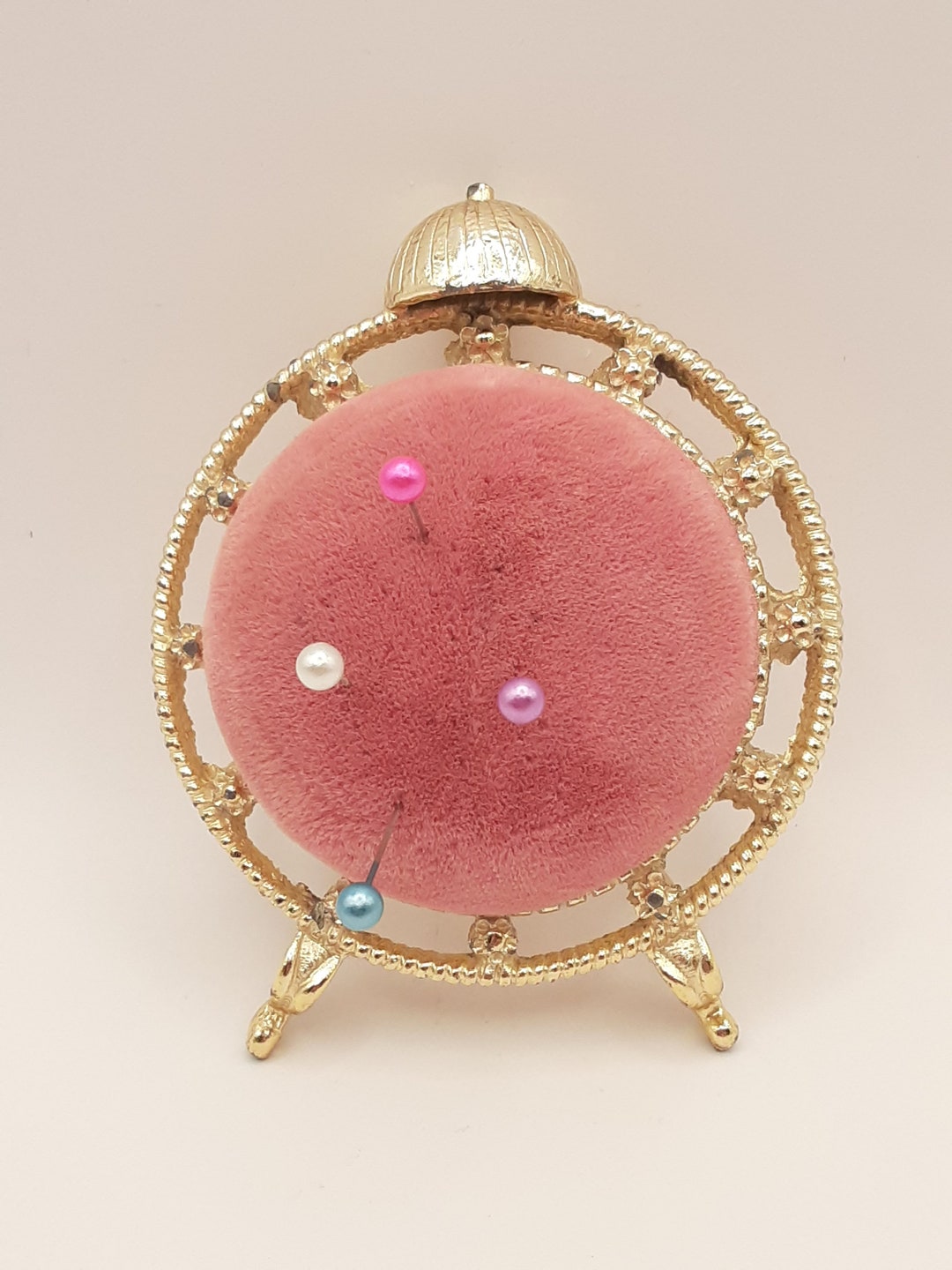 Vintage Sam Fink Gold Toned Gilded Metal and Pink Velvet Sewing ...