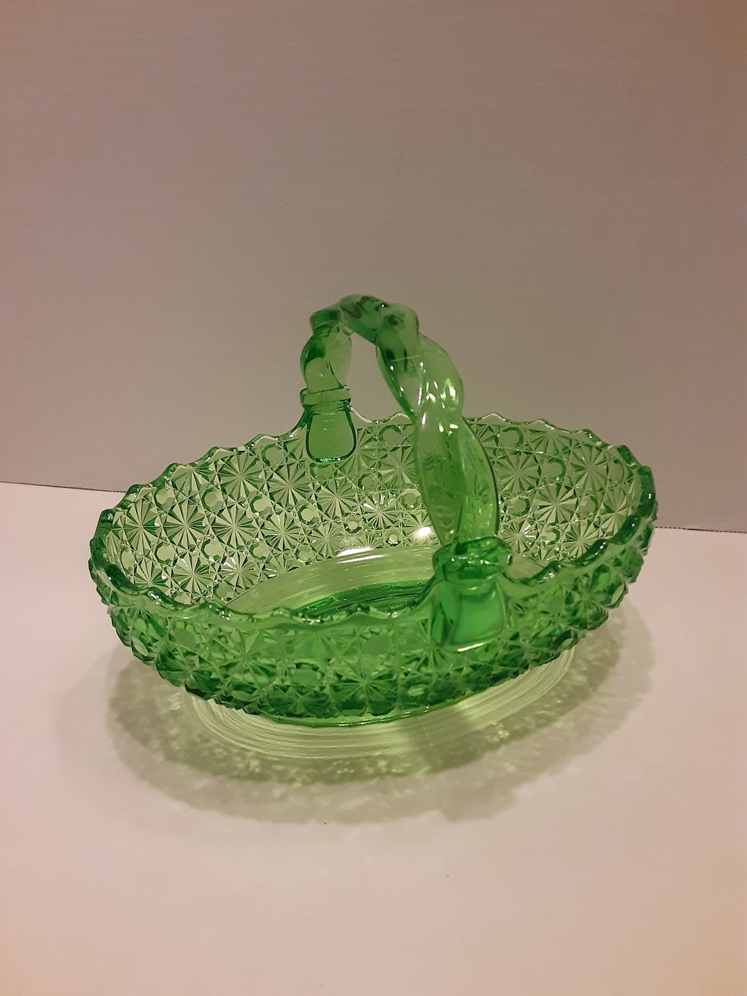 Vintage Imperial Glass Daisy and Button Emerald Green Oval Basket - Etsy