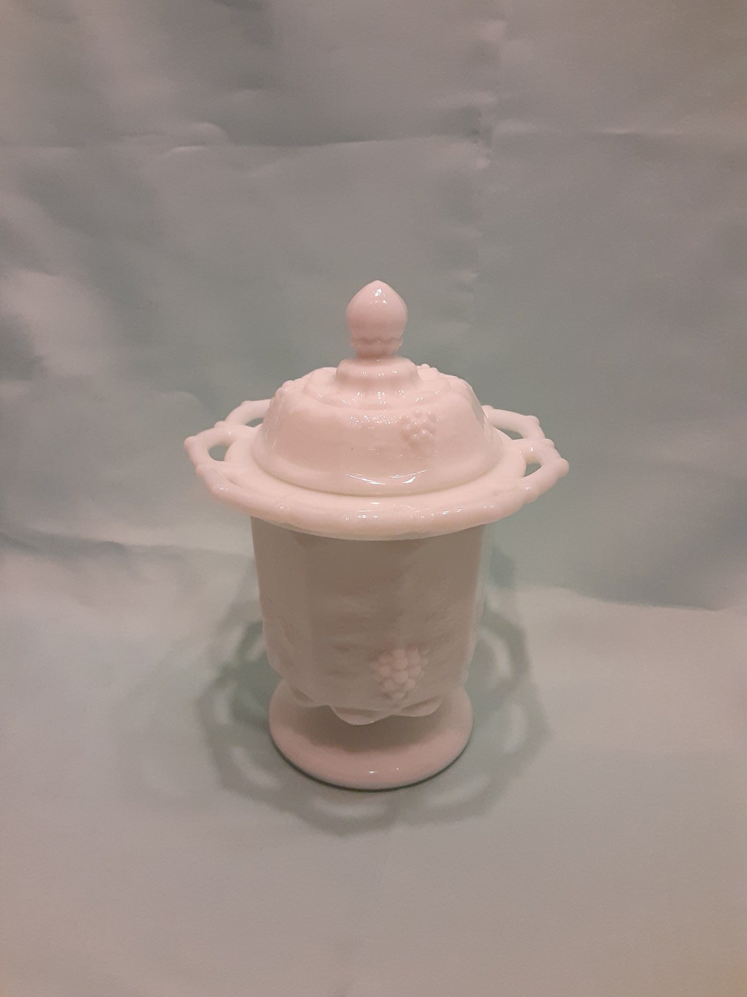 Westmoreland Glass Reticulated Lace Milk Glass Paneled Grape Lidded ...
