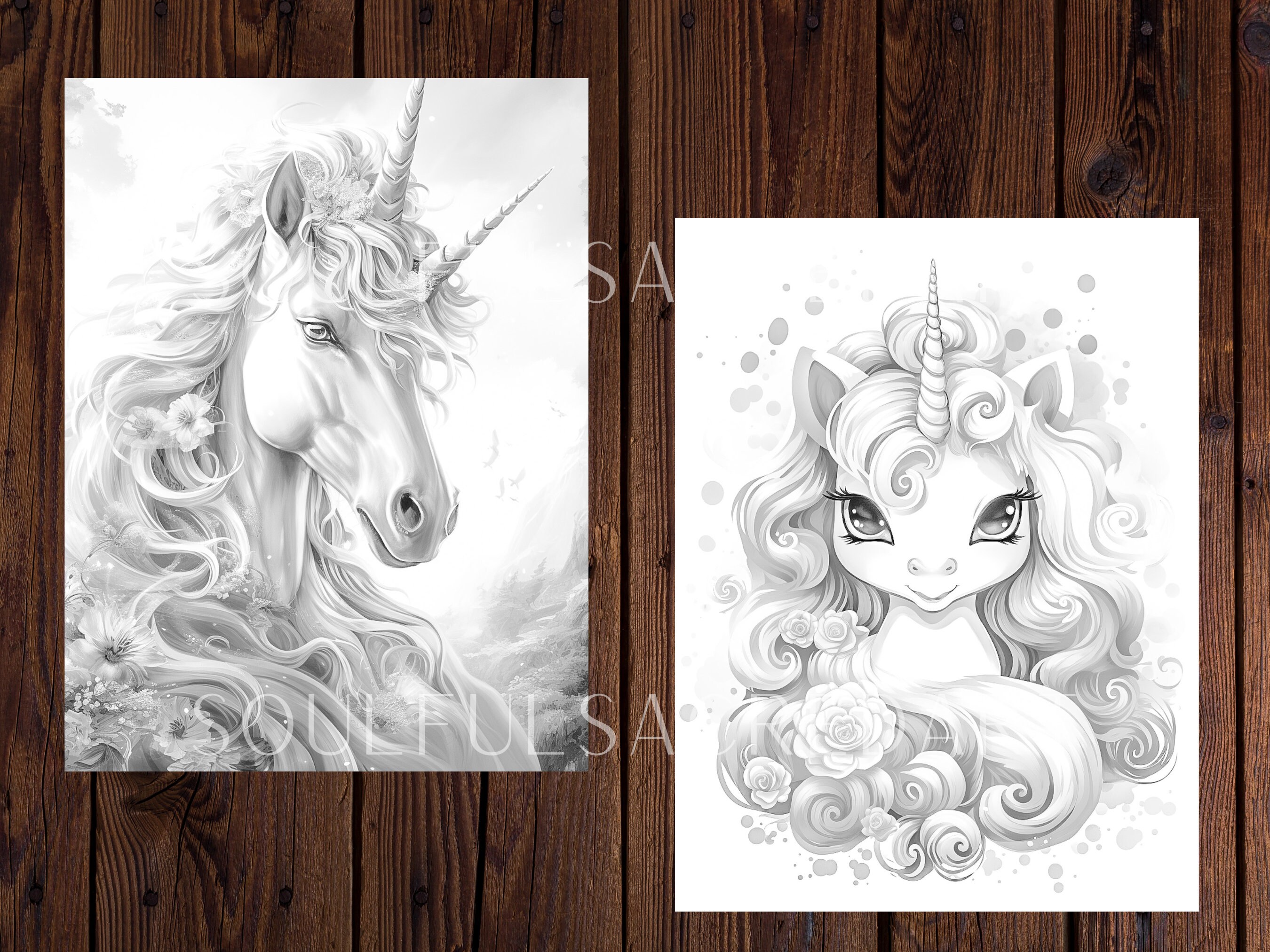 25 Mythical Unicorn Coloring Pages - Greyscale - Digital Download ...