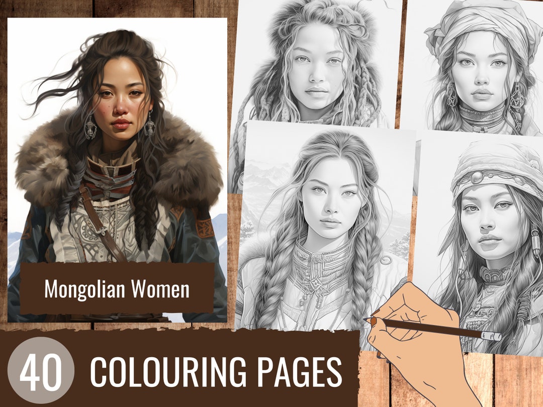 40 Mongolian Woman Coloring Book Digital Download Printable High ...