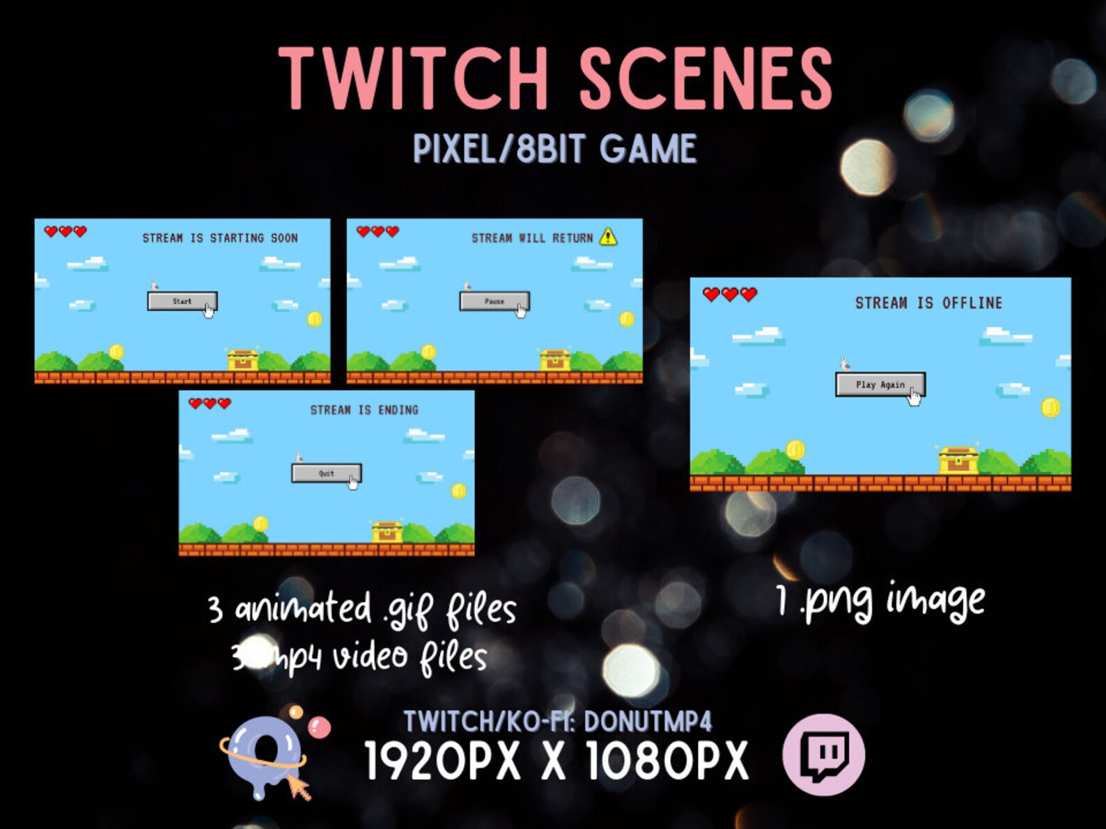 Pixel Game Twitch Scenes / Starting Soon / Ending Soon / 8bit Throwback ...