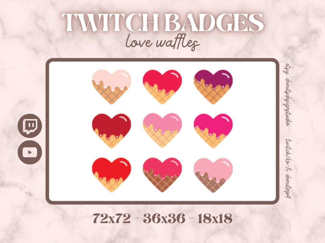 Cute Love Waffle Twitch Badges / Subscriber Badges / Bits Badges / Pink ...