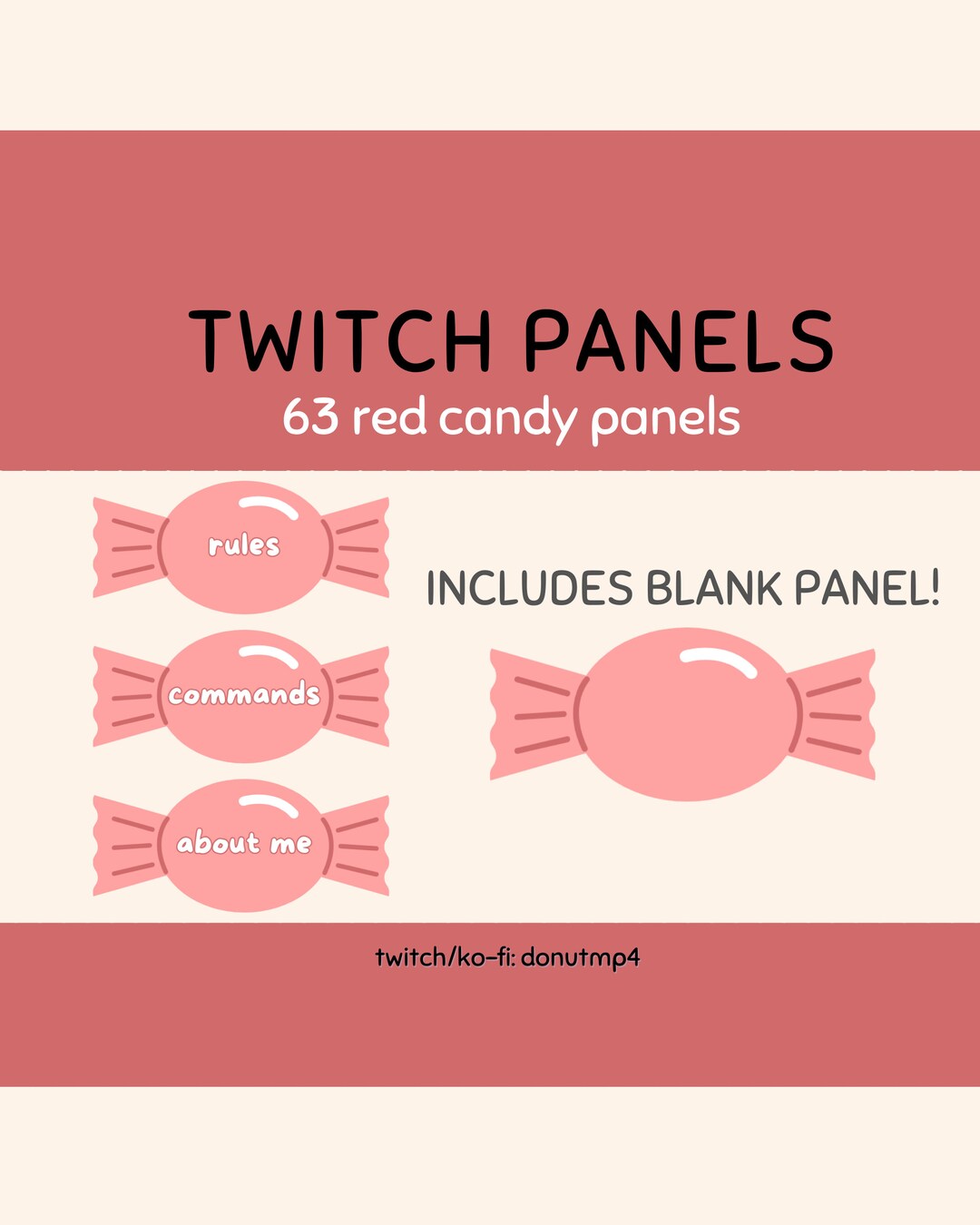 CANDY TWITCH PANELS || Pastel Red Aesthetic || 63 Panels + Blank - Etsy