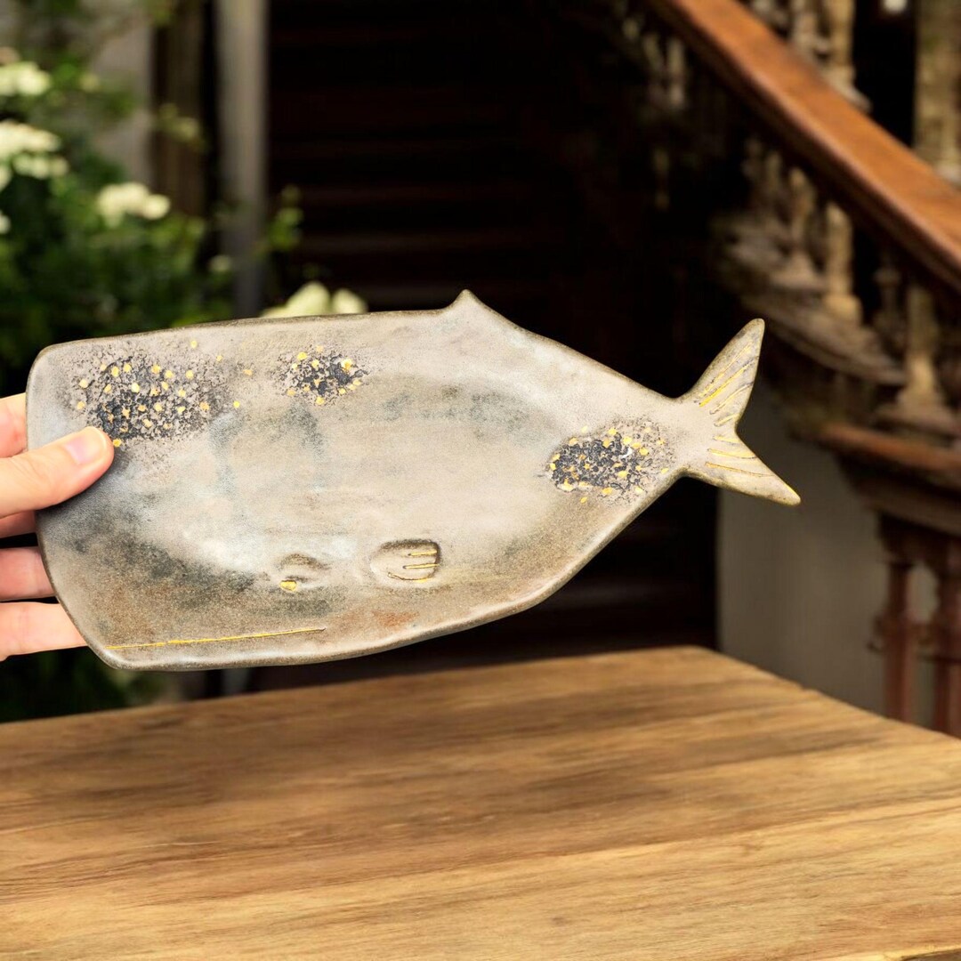 Gold Gilded Ceramic Whale Plate – Handcrafted Ceramic Pottery Dish ...